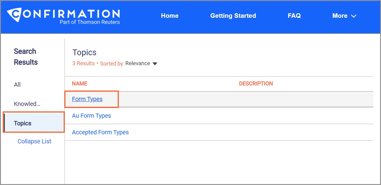 Form types available on Confirmation