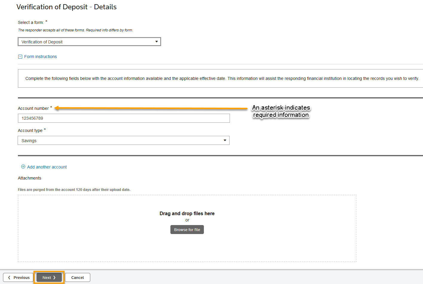 Send a Verification of Deposit request