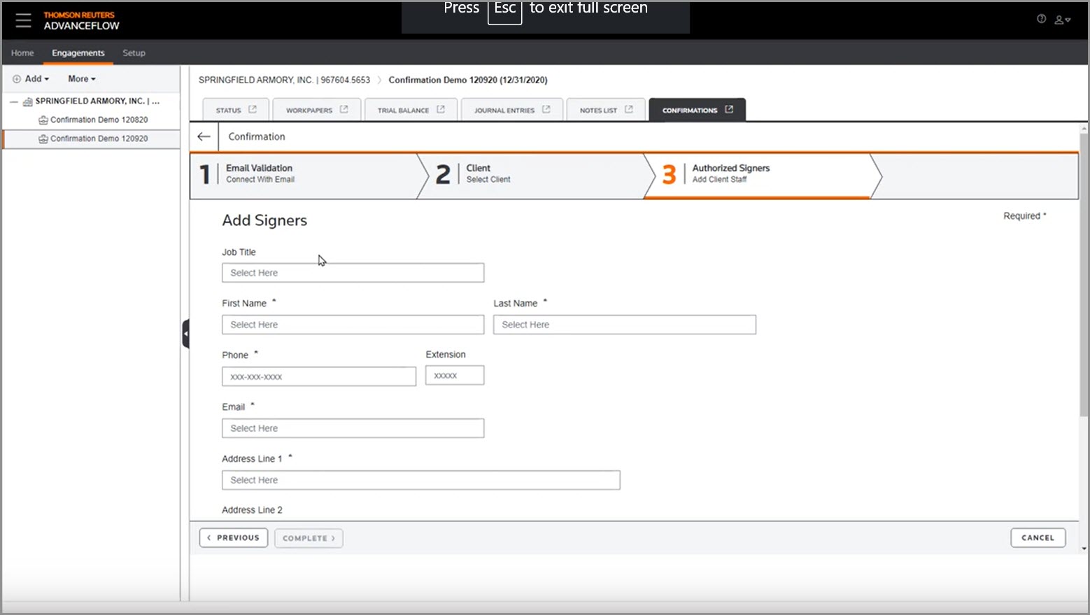 Using Confirmation with AdvanceFlow