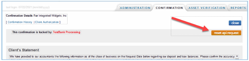 Reset AutoProcess API Requests in Confirmation