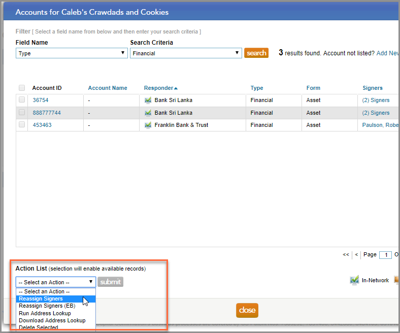How do I reassign accounts to different signers?