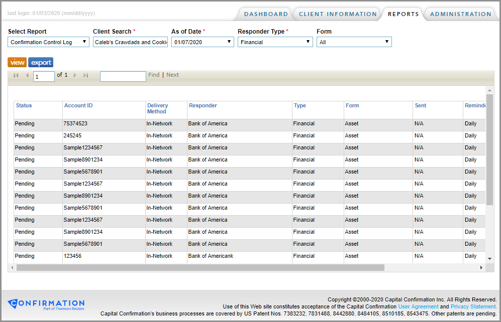 What does the Confirmation Control Log Report provide?