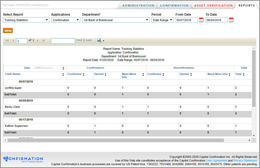(Banks) What does the Tracking Statistics Report provide?