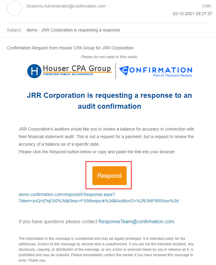 Responding to a Portfolio Company confirmation request on Confirmation