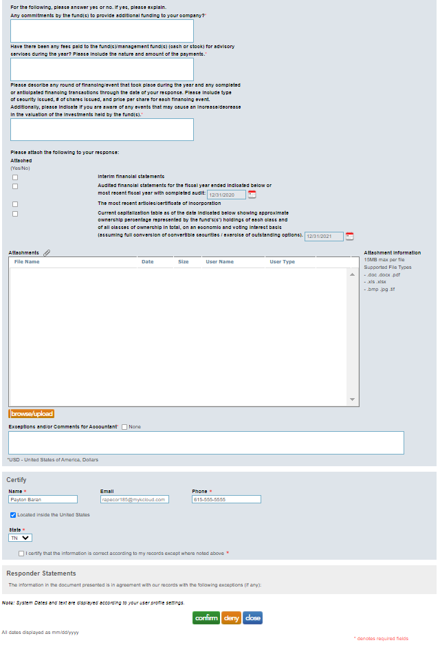 Responding to a Portfolio Company confirmation request on Confirmation