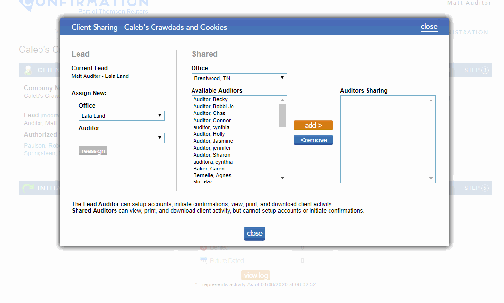 How do I share a client account with another auditor in my firm?