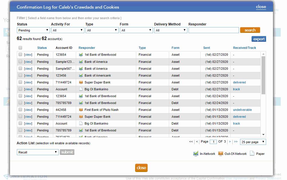 How do I recall a confirmation request?